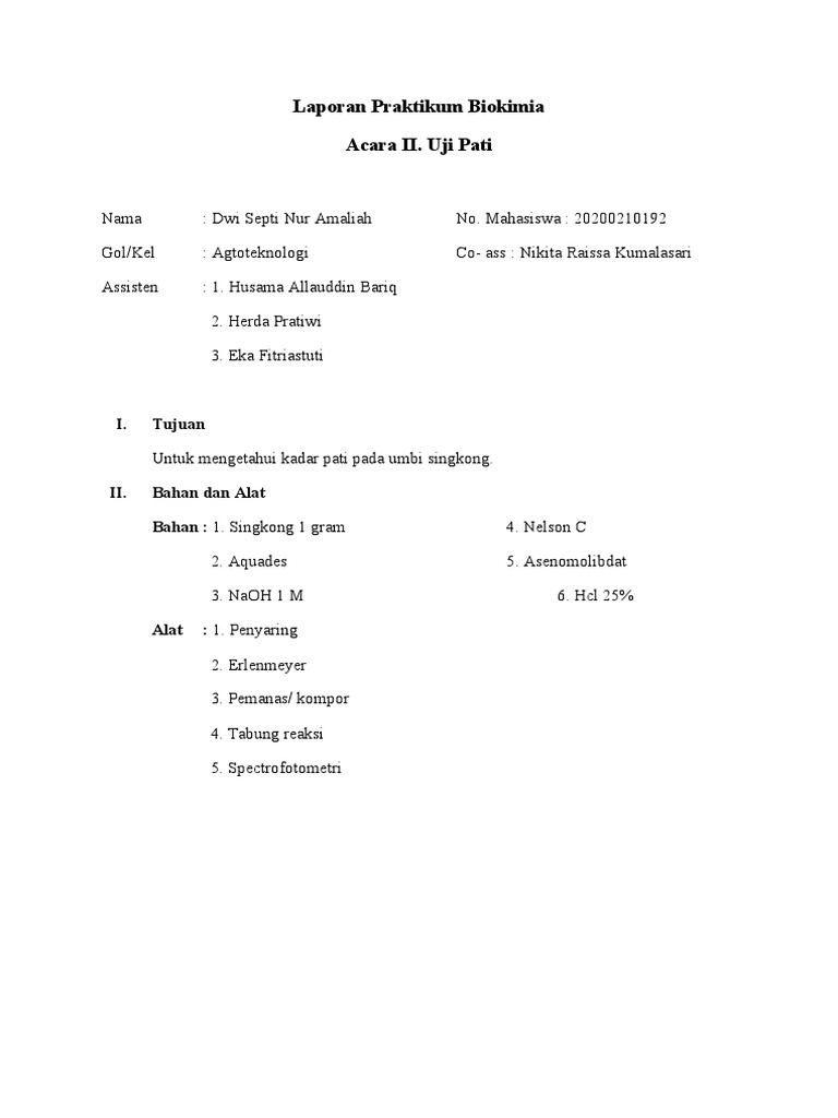 Uji Kadar Pati Singkong | PDF | Sains & Matematika