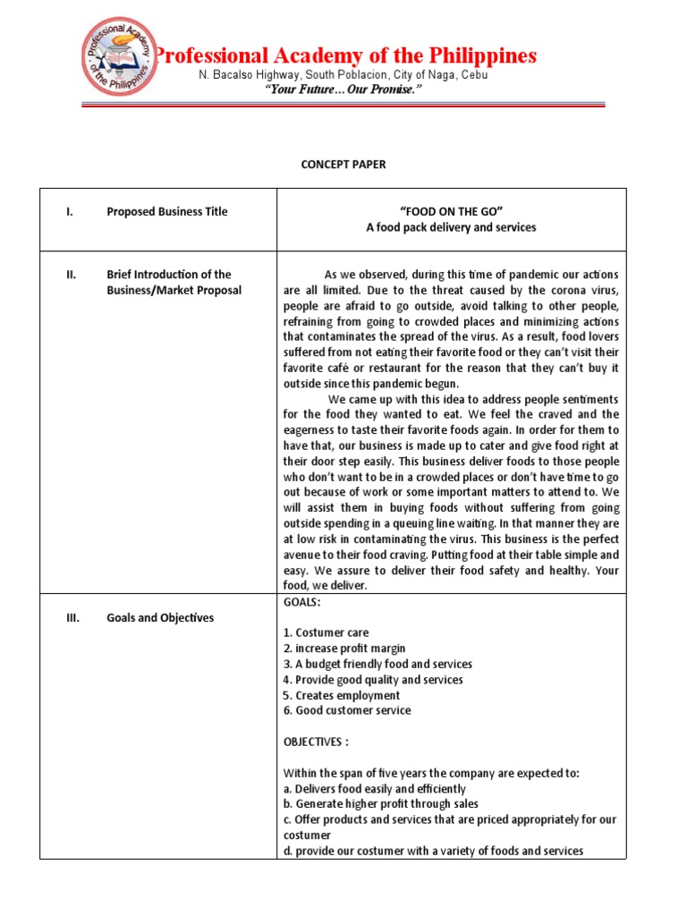 Professional Academy of The Philippines: Concept Paper | PDF | Foods ...