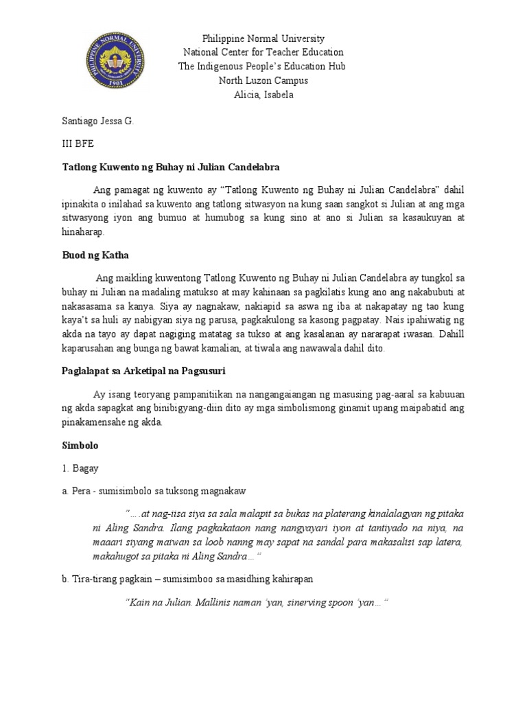 Pagsusuri Sa Tatlong Kuwento NG Buhay Ni Julian Candelabra | PDF Pagsusuri Sa Tatlong Kuwento NG Buhay Ni Julian Candelabra | PDF