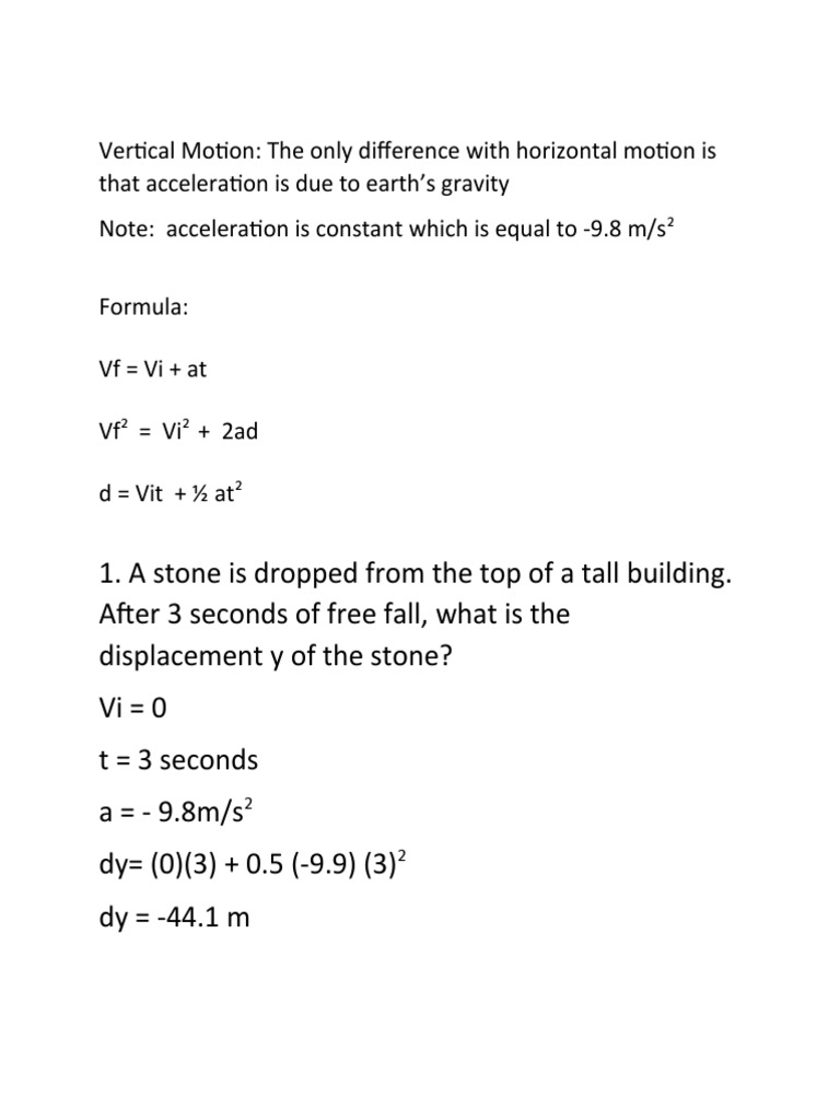 Kinematics Vertical Motion | PDF