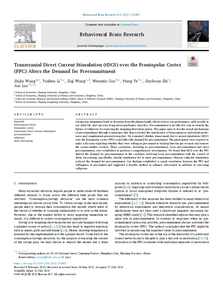 Behavioural Brain Research: Jinjin Wang, Yuzhen Li, Siqi Wang, Wenmin ...