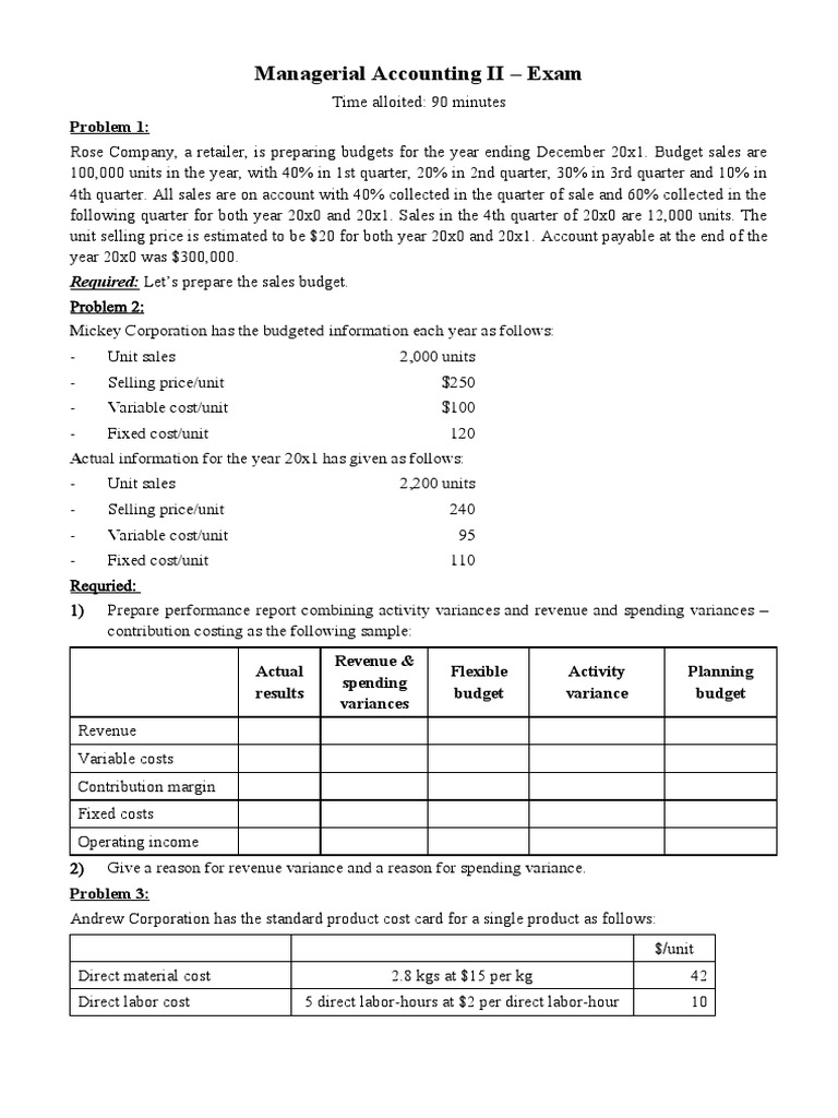 Managerial Accounting II - Exam: Problem 1 | PDF | Management ...
