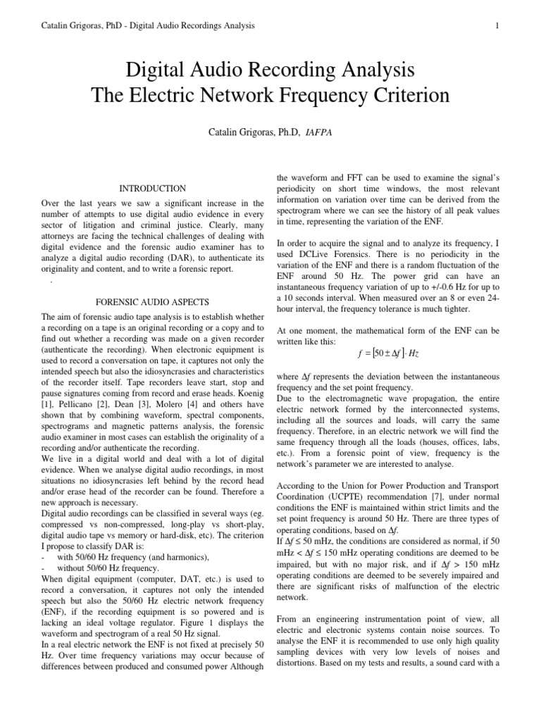 Digital Audio Recording Analysis The Electric Network Frequency ...