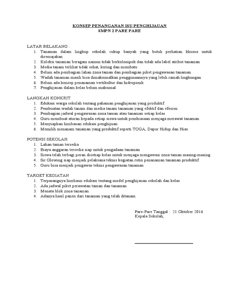 Contoh Draft Konsep Kegiatan Sekolah Penanganan Penghijauan | PDF