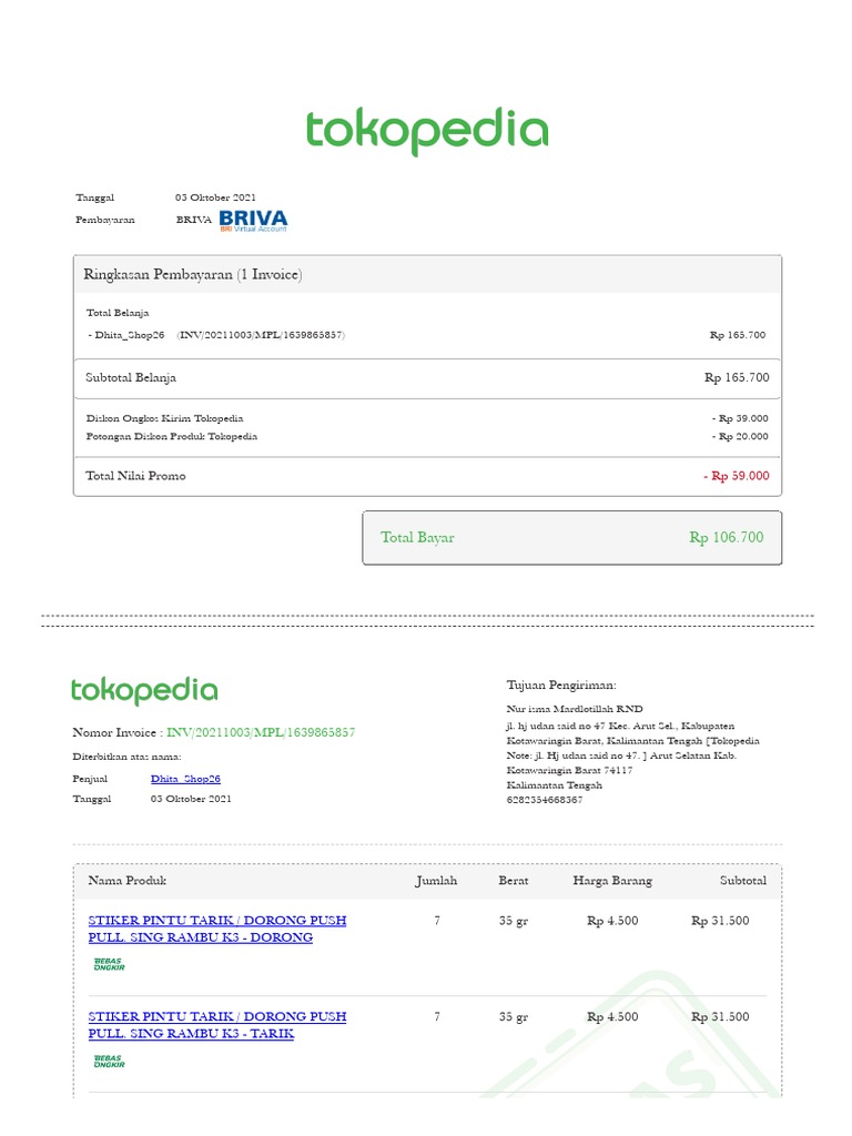 Invoice Stiker Pintu | PDF