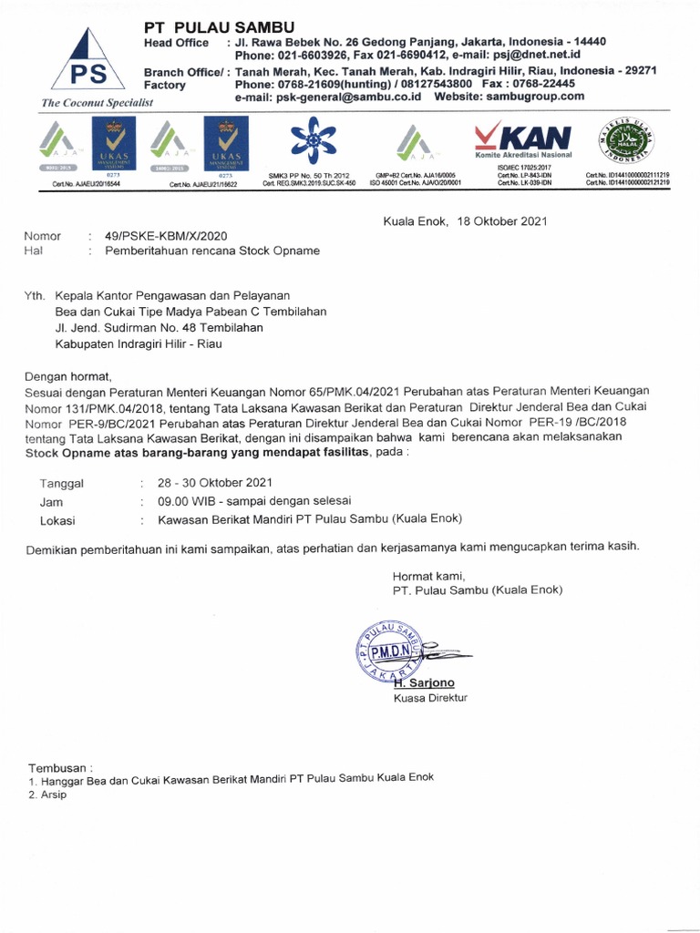 Pemberitahuan Rencana Stock Opname KBM PSKE | PDF