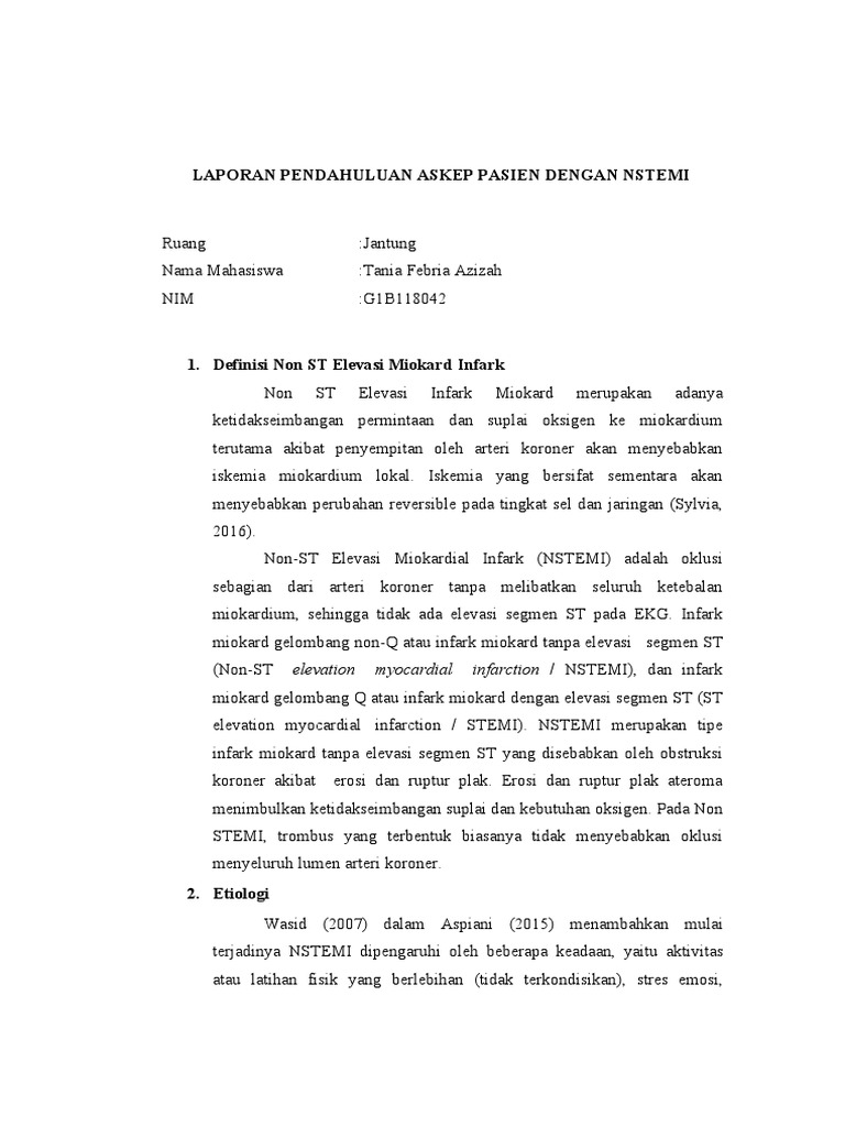 Laporan Pendahuluan Askep Pasien Dengan Nstemi | PDF