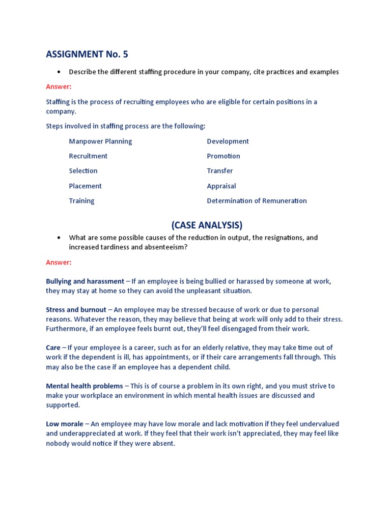 Assignment No. 5: Describe The Different Staffing Procedure in Your ...