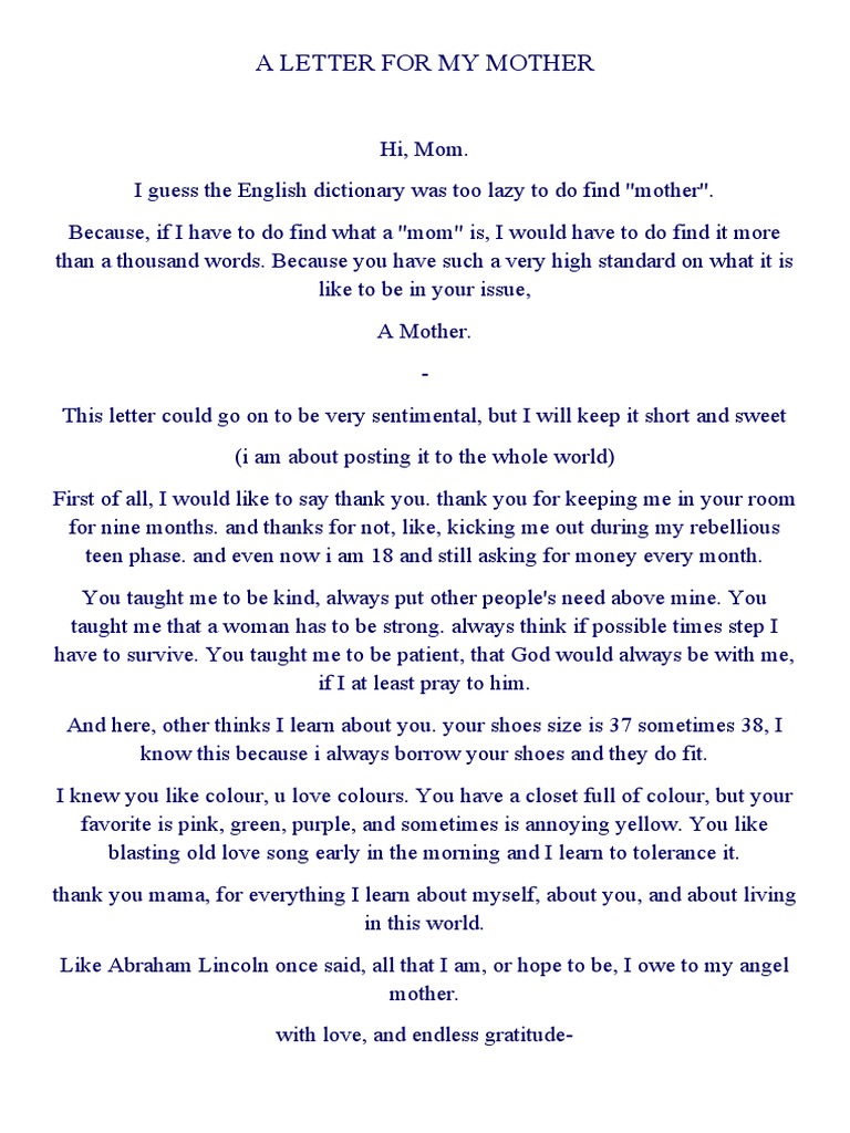 A Letter For My Mother | PDF