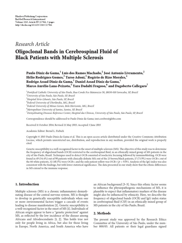 Oligoclonal Bands in Cerebrospinal Fluid of Black | PDF | Medical Specialties | Clinical Medicine