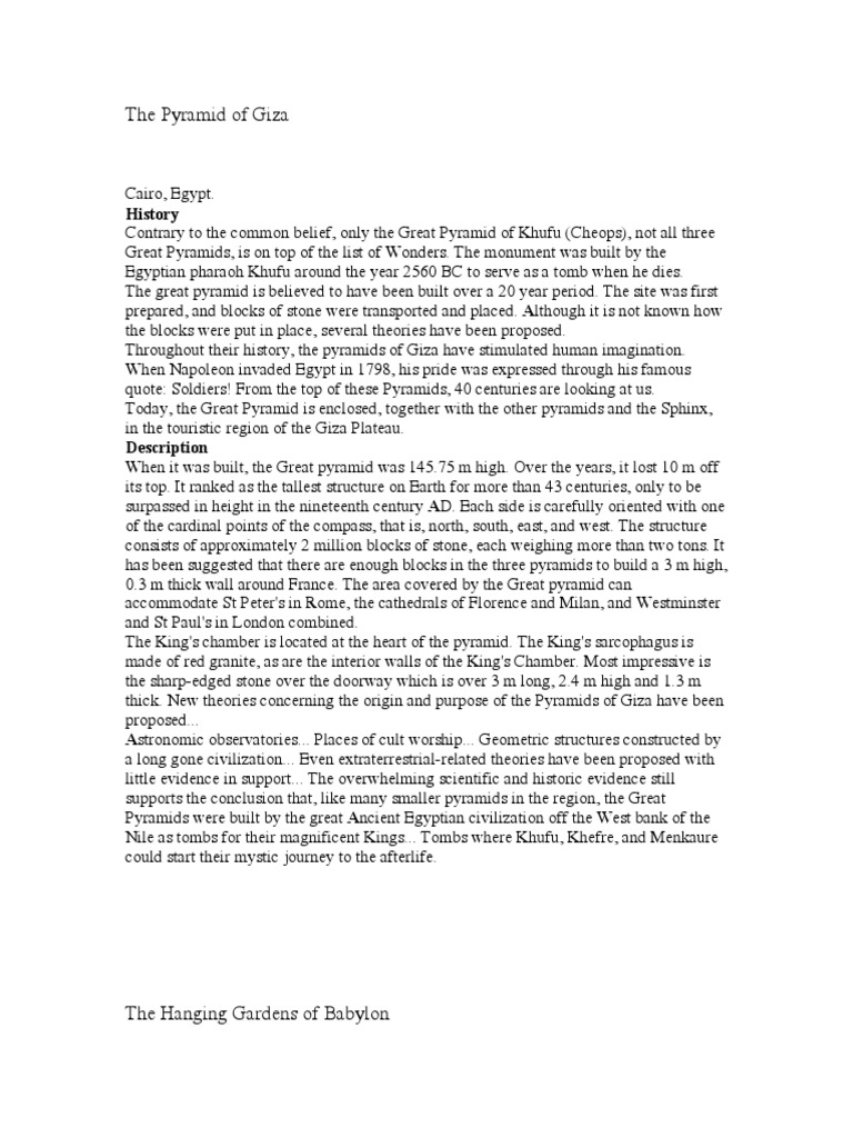The Pyramid of Giza: History | PDF | Babylon | Pyramid