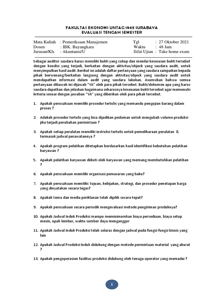 UTS Take Home MG Audit Kls U | PDF