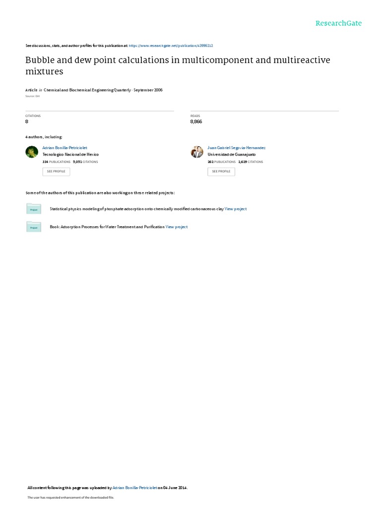 Bubble and Dew Point Calculations in Multicomponent and Multireactive Mixtures | PDF ...