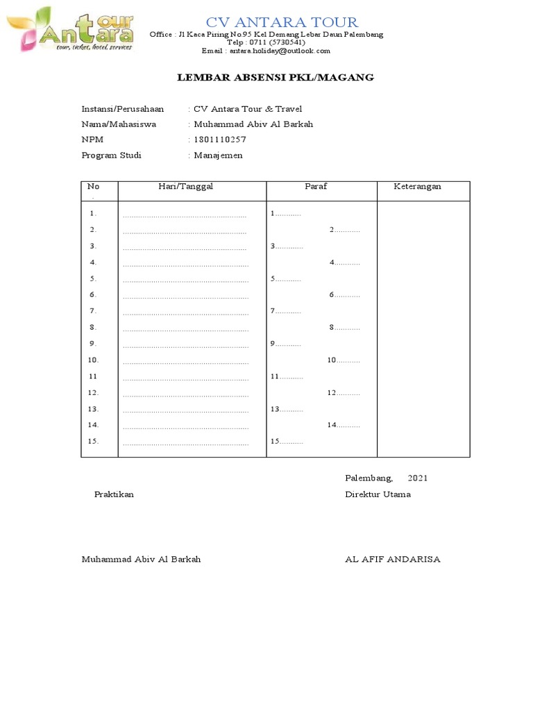 Lembar Absensi PKL | PDF
