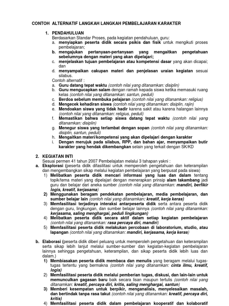 Contoh Langkah Langkah Pembelajaran Karakter | PDF