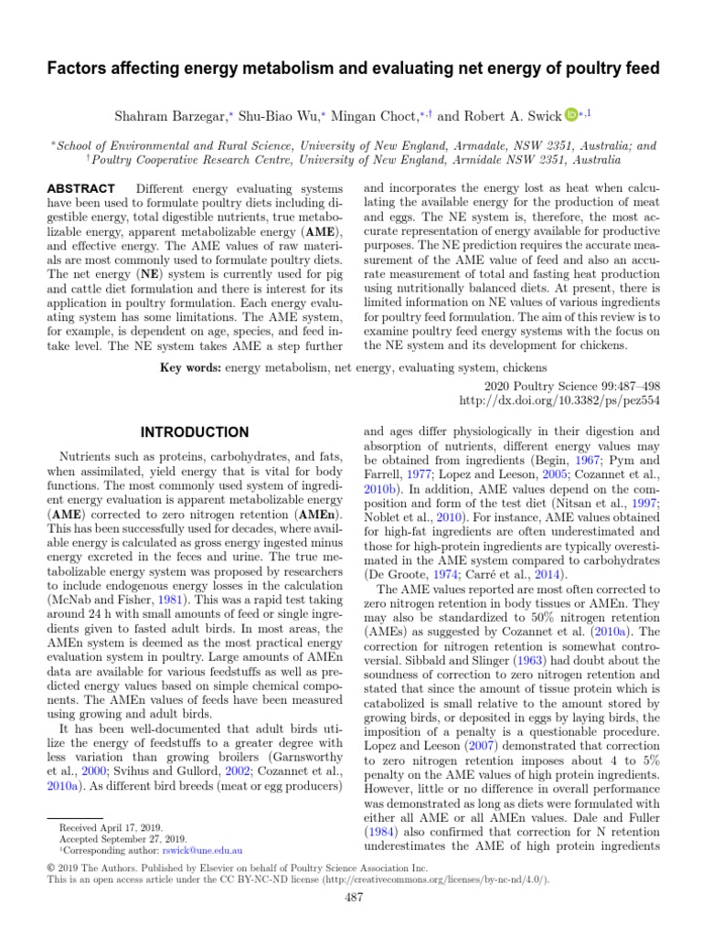 Factors Affecting Energy Metabolism and Evaluating Net Energy of ...