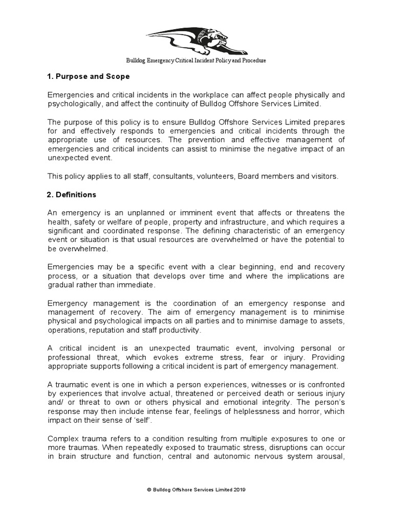 Sample Emergency Critical Incident - Policy and Procedure | PDF ...
