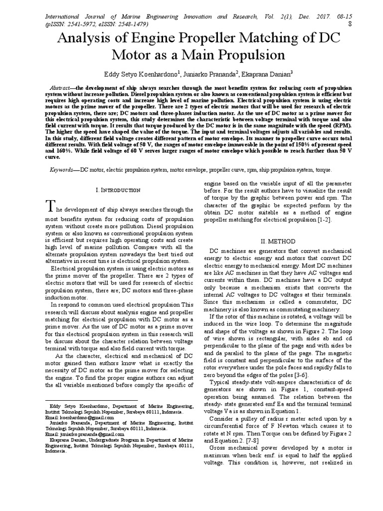 Analysis of Engine Propeller Matching of DC Motor | PDF | Electric Motor | Marine Propulsion