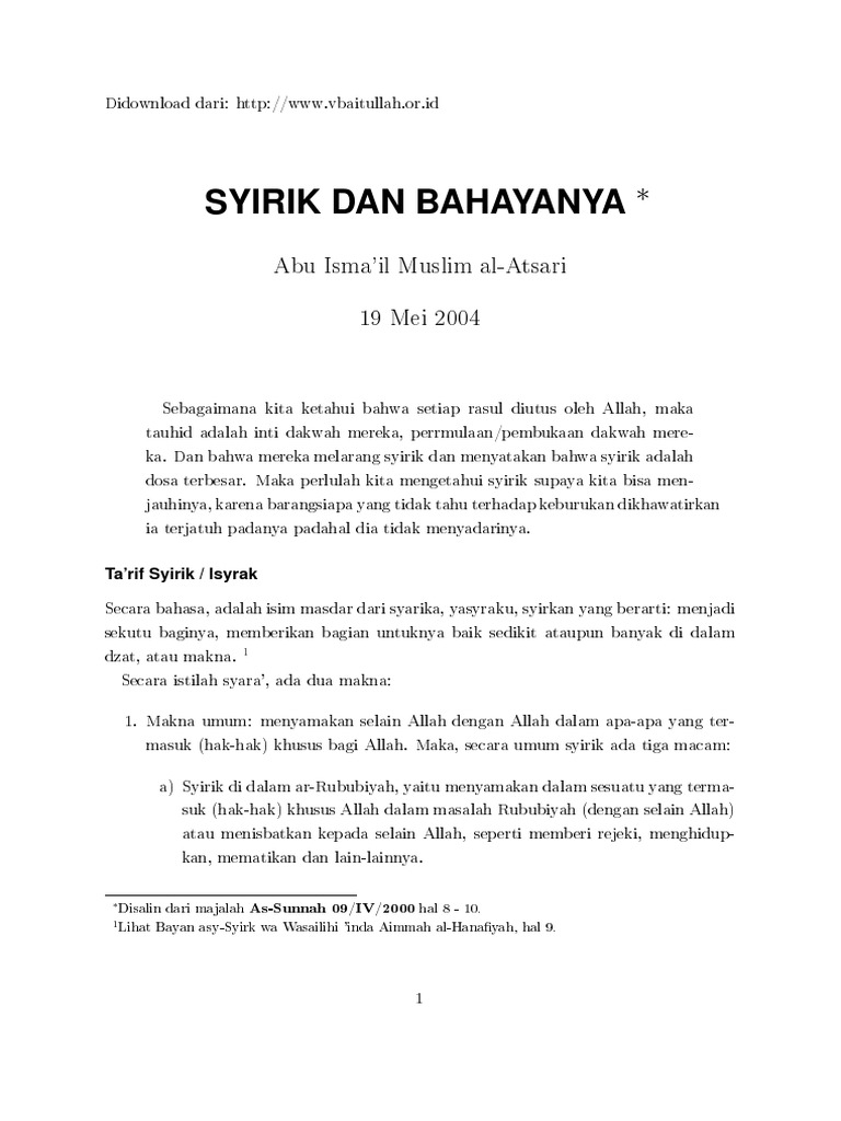 Bahaya Syirik dalam Islam dan Jenisnya | PDF