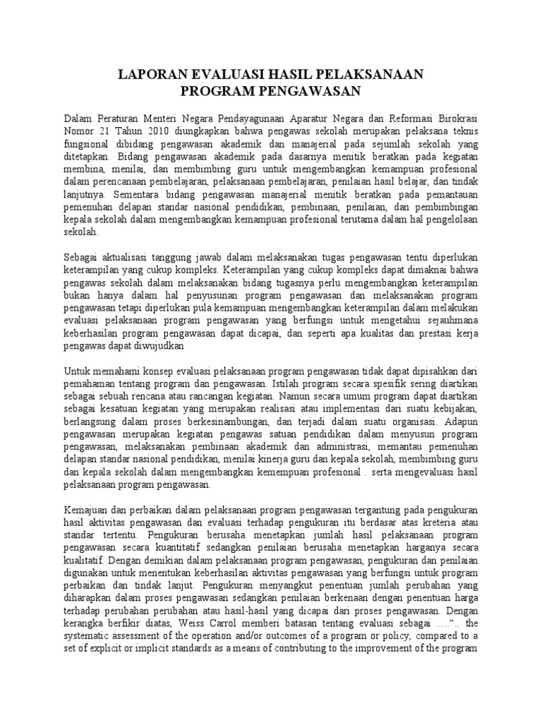Laporan Pengawasan Dan Evaluasi | PDF