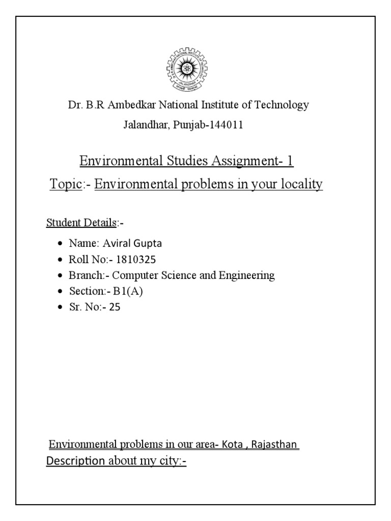 Environmental Studies Assignment-1 Topic: - Environmental Problems in Your Locality | PDF ...