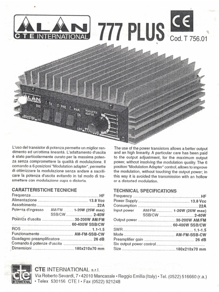 Alan 777 Plus Linear Amplifier Schematic | PDF