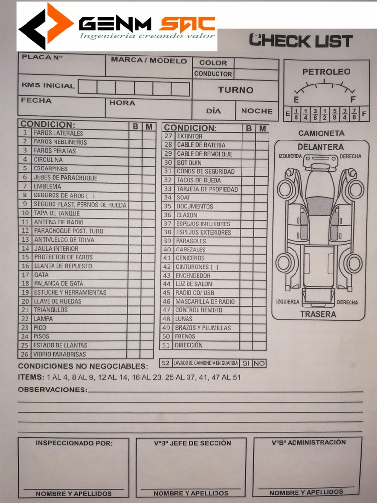 Check List Camioneta | PDF