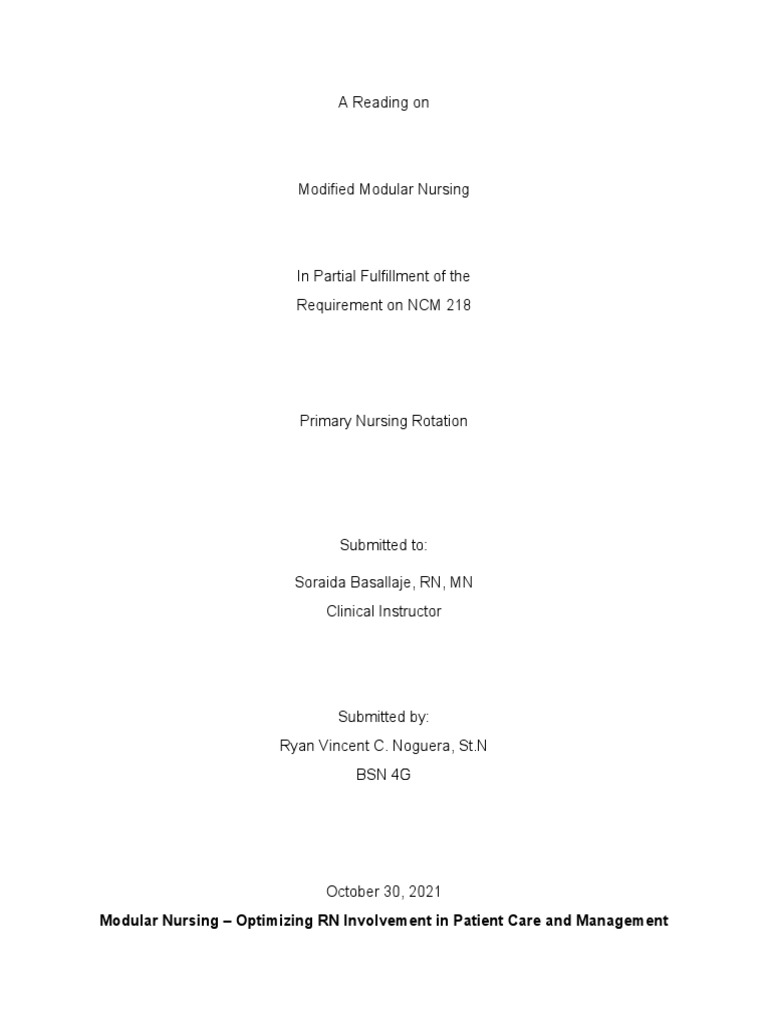 A Reading On: Modular Nursing - Optimizing RN Involvement in Patient ...