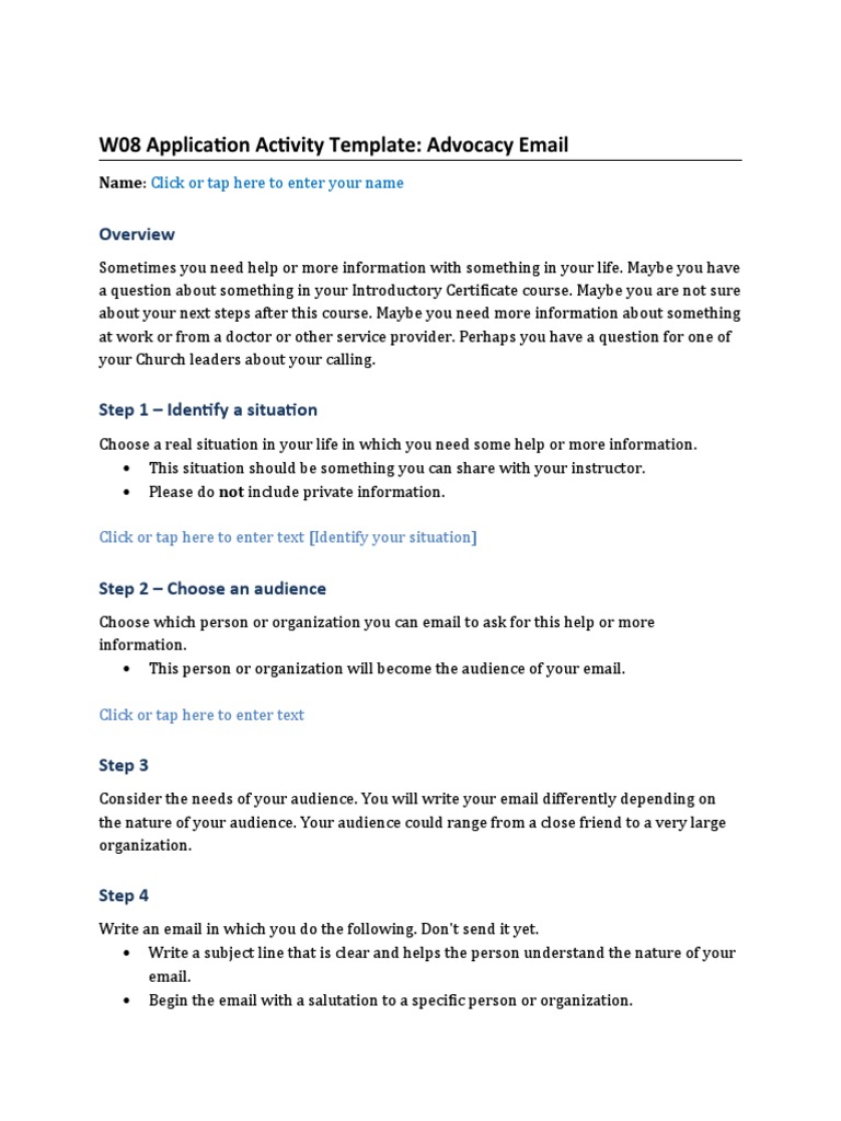 W08 Application Activity Template: Advocacy Email: Click or Tap Here To ...