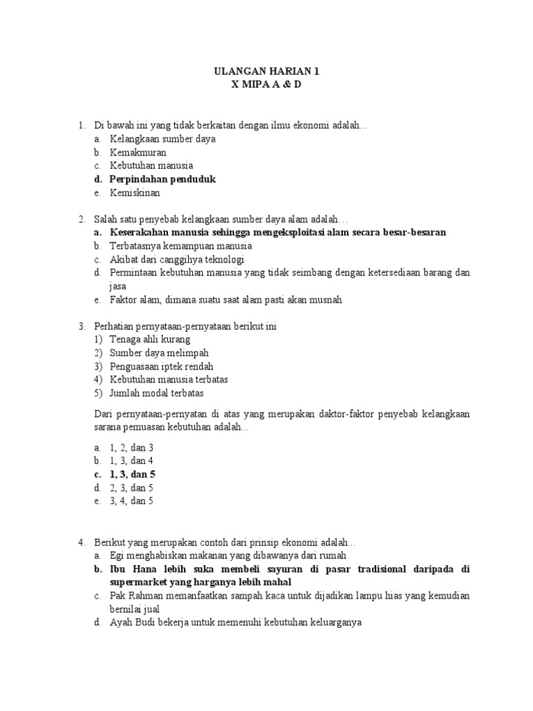 Soal Ulangan Ekonomi X MIPA | PDF | Bisnis | Pengelolaan Keuangan & Uang