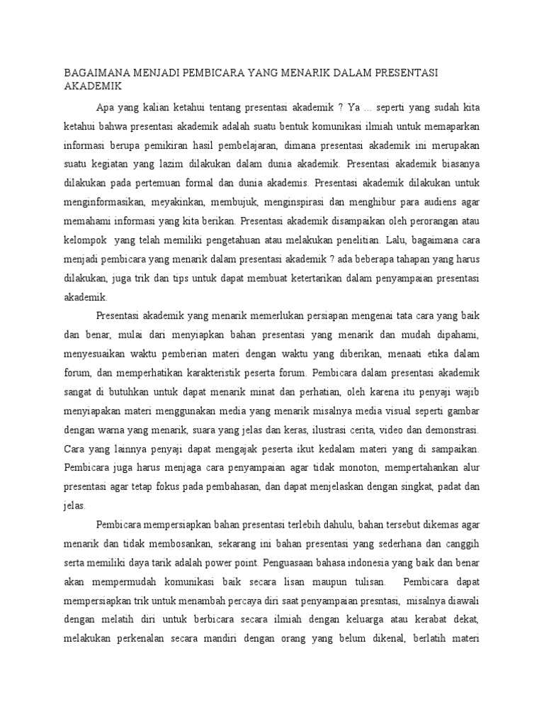 Bagaimana Menjadi Pembicara Yang Menarik Dalam Presentasi Akademik | PDF