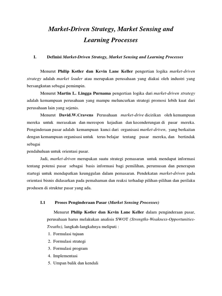 Market Driven Strategy Market Sensing An | PDF