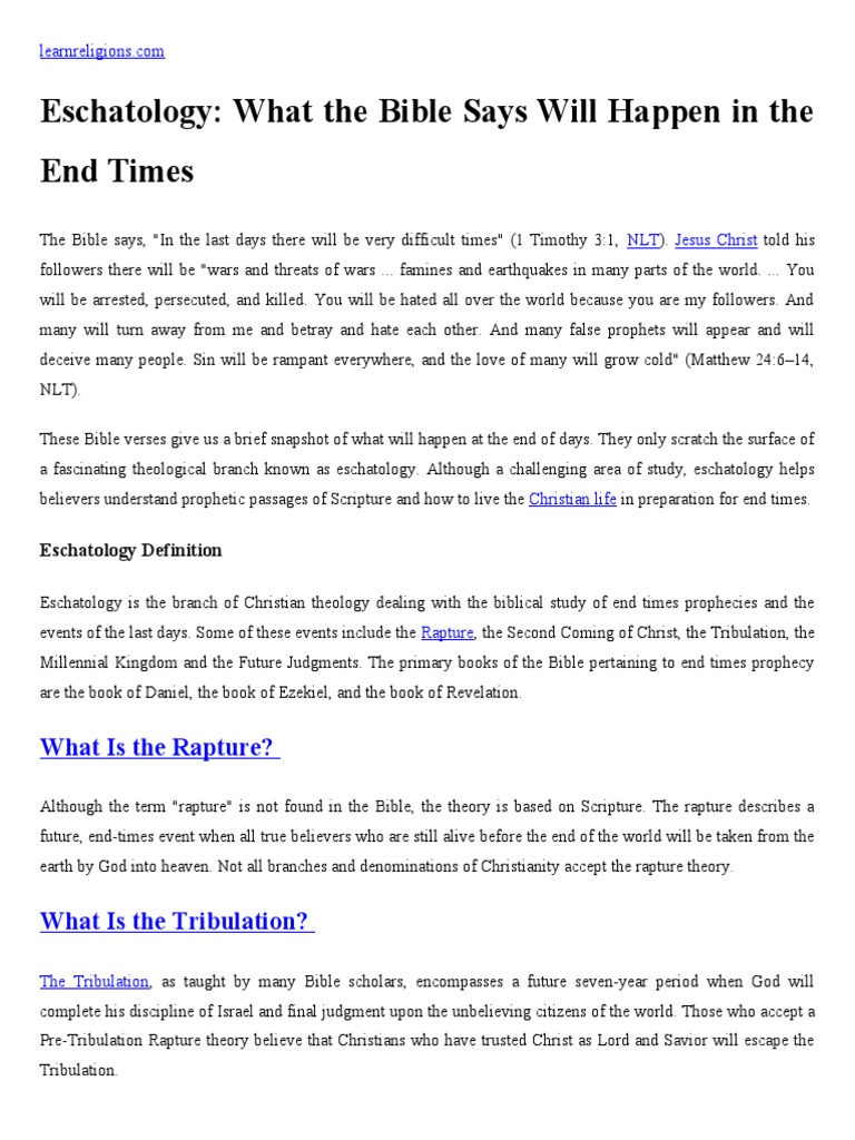 Eschatology - What The Bible Says Will Happen in The End Times | PDF ...