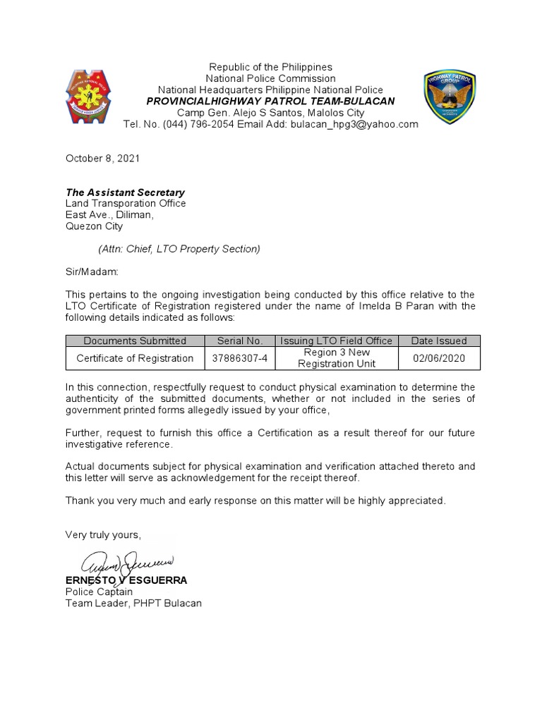 LTO Fake ORCR Bulacan | PDF