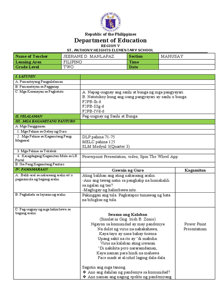 Cot - DLP - Filipino-Sanhi at Bunga | PDF