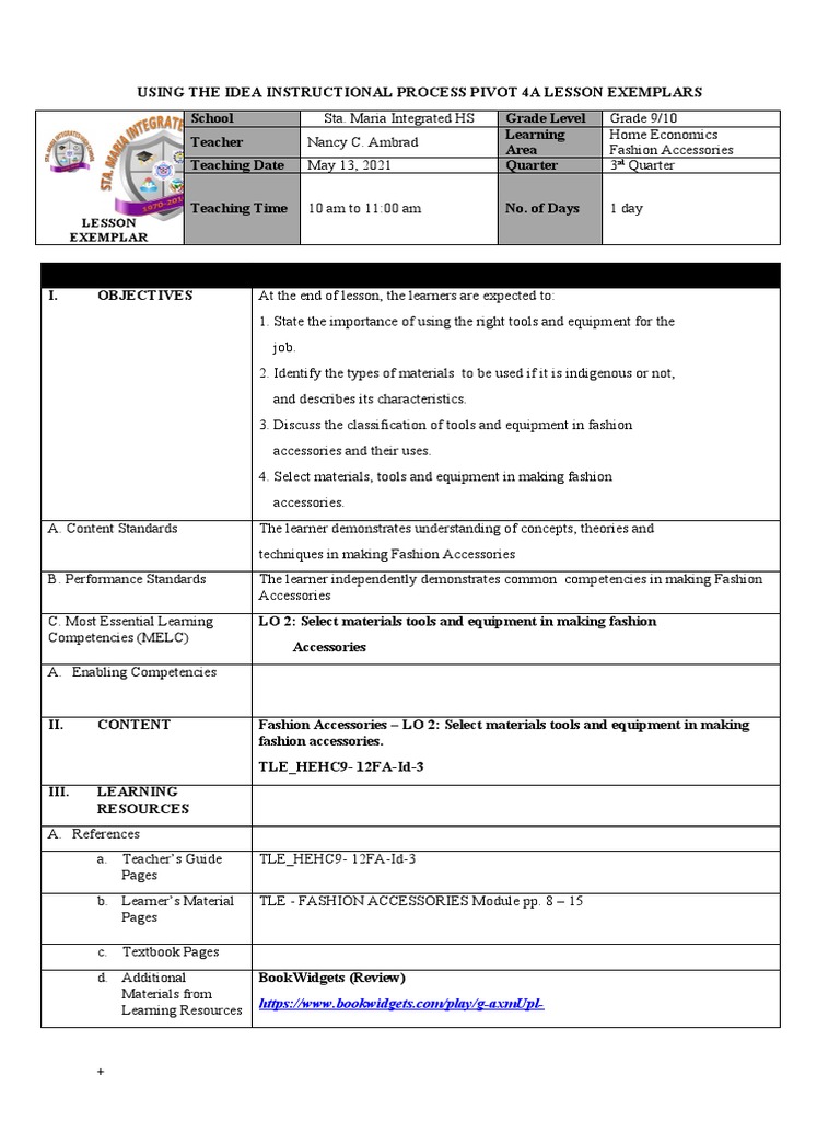 LE Fashion Accessories Week-3-4 | PDF | Learning | Jewellery