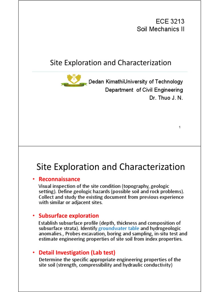 Site Exploration and Characterization Methods | PDF | Geotechnical Engineering | Civil Engineering