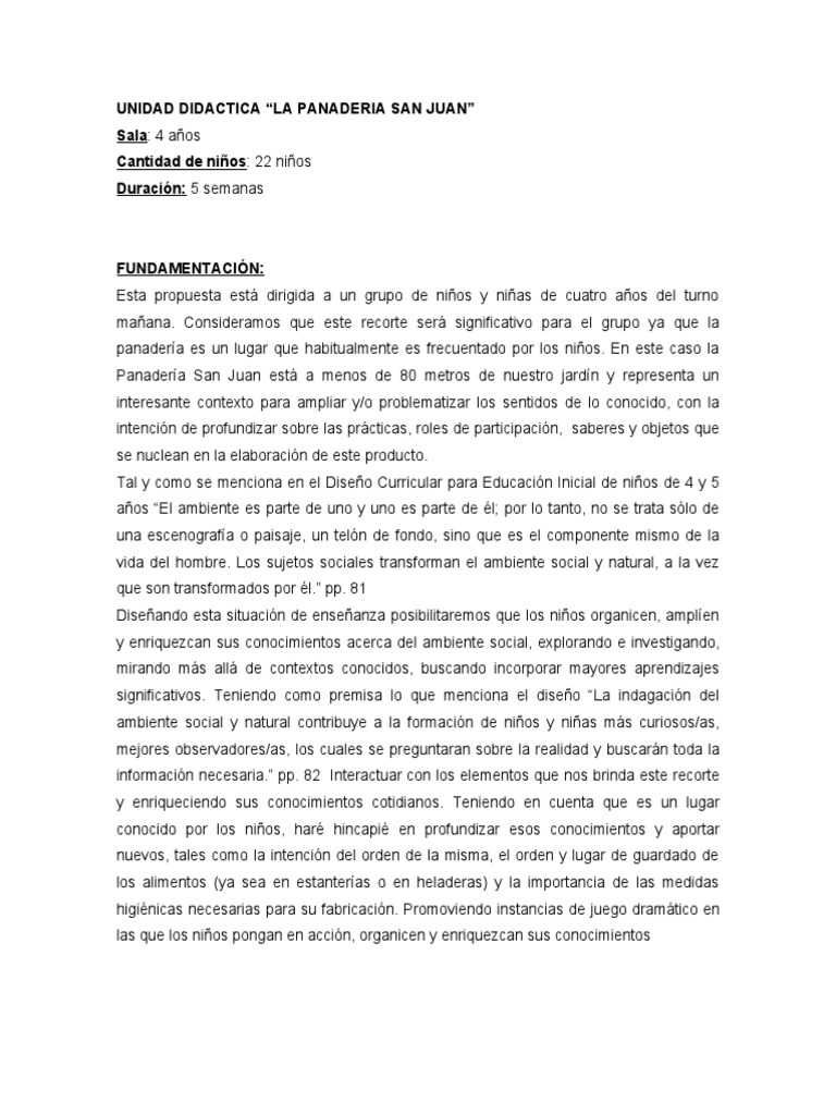 Unidad Didactica La Panaderia | PDF | Panes | Educación de la primera infancia