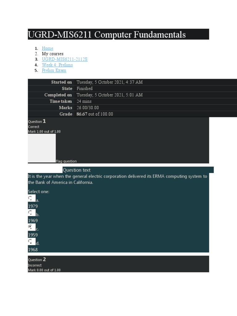 UGRD-MIS6211 Computer Fundamentals Prelim Exam | PDF | Spreadsheet | Application Software