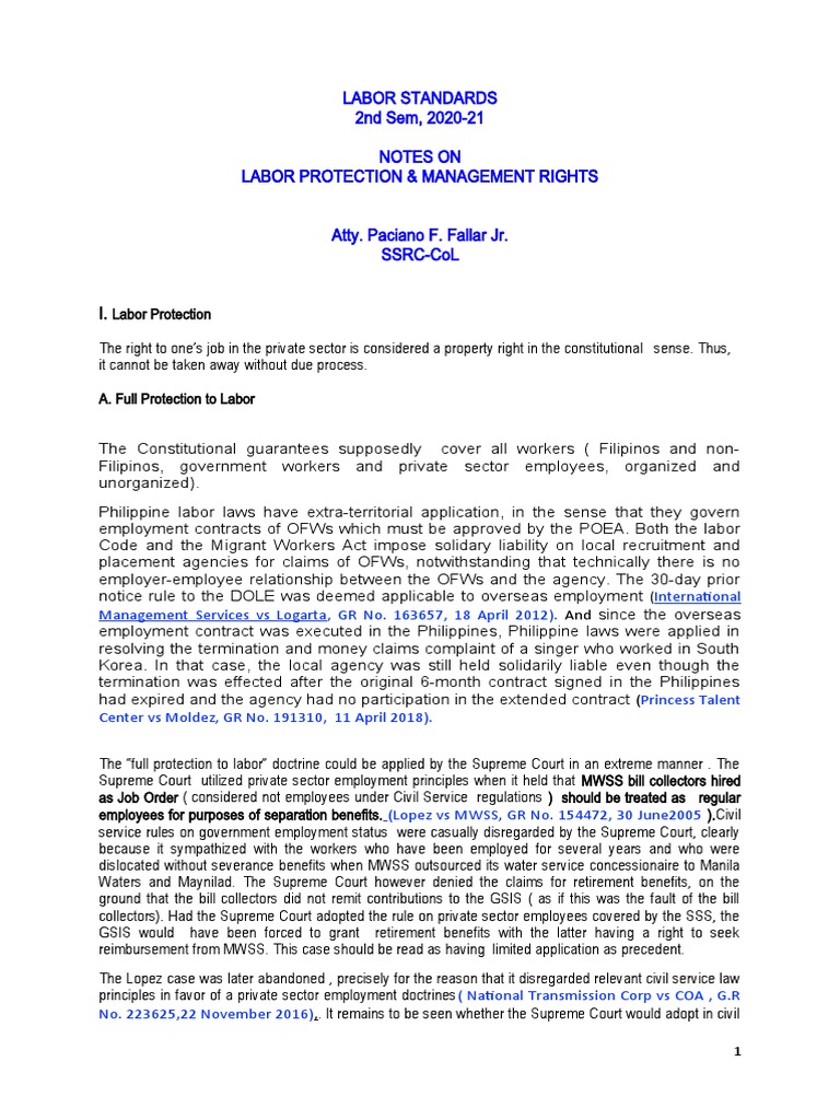 Notes On LBR Pro MGT Prerog 2020 | PDF | Employment | Labour Law