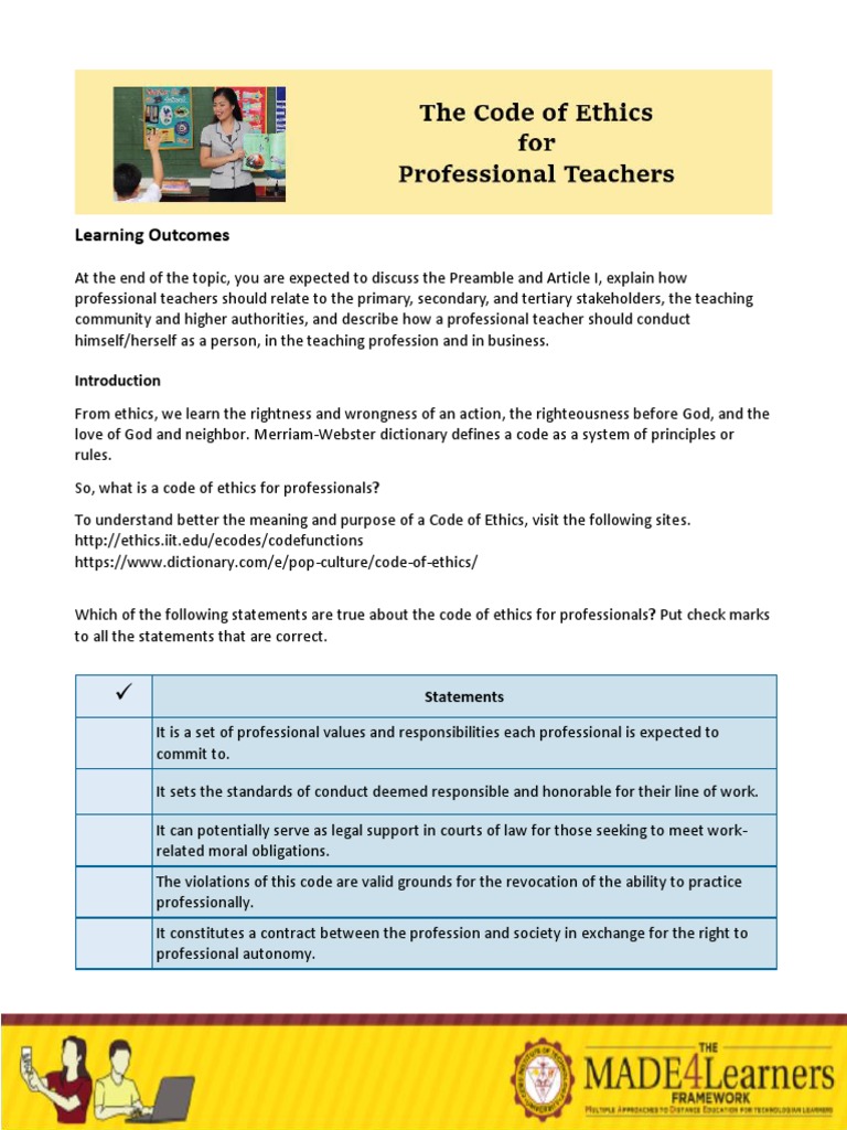 2-The Code of Ethics For Professional Teachers (Complete) | PDF ...