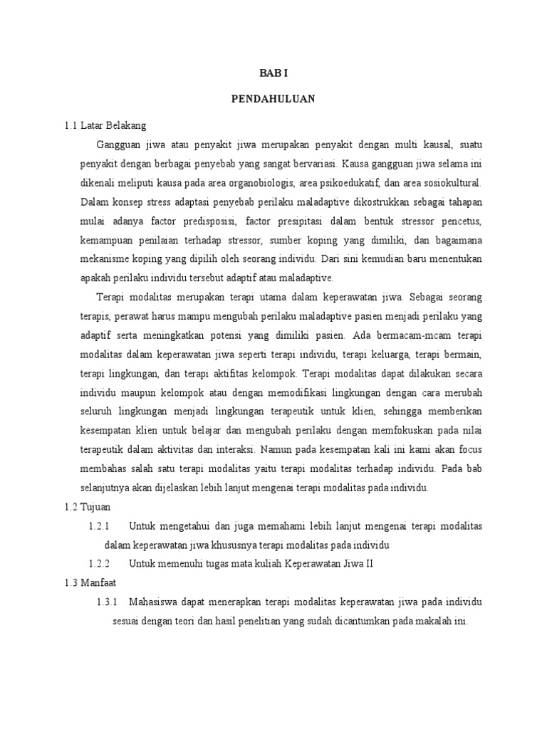 BAB 1 Dan 4 TERAPI MODALITAS INDIVIDU | PDF