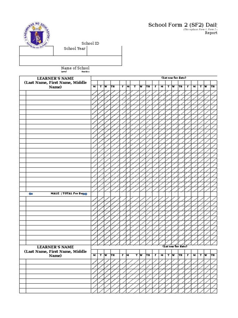 School Form 2 (SF2) Daily Attendance Report of Learners | PDF | Human ...