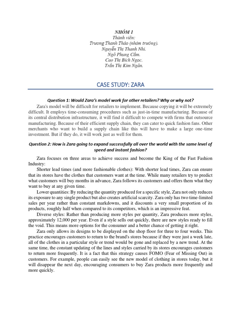 Case Study: Zara: Question 1: Would Zara's Model Work For Other Retailers? Why or Why Not? | PDF ...
