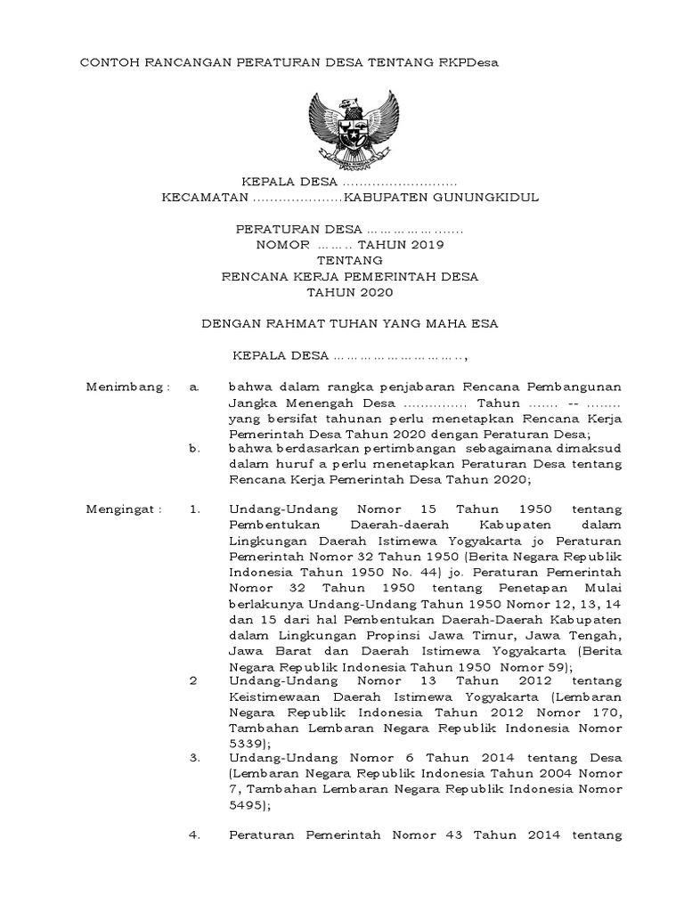 Contoh Format Perdes RKPDesa | PDF