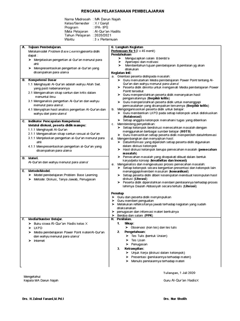 RPP Qurdis Kelas 10 | PDF | Karier & Perkembangan