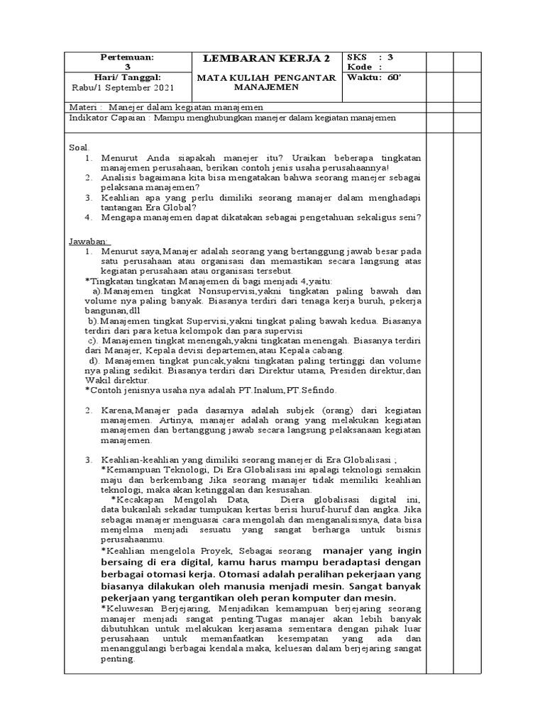Tugas LK 2 Pengantar Manajemen 2021 | PDF | Pengembangan Diri