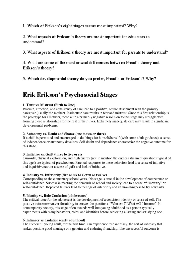 Erikson Theory of Development Worksheet | PDF | Social Psychology ...
