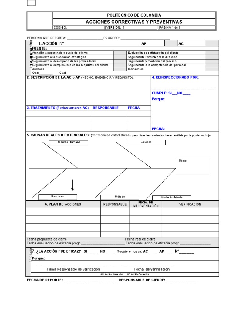 Formato Acciones Correctivas Y Preventivas Pdf Business