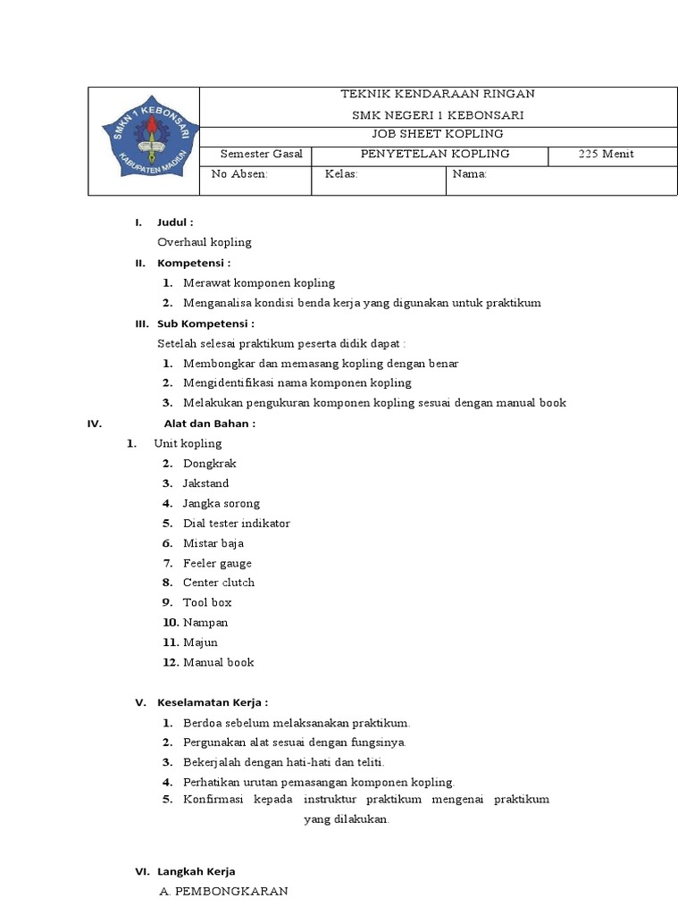 Jobsheet Kopling (FIX) | PDF | Teknologi & Rekayasa